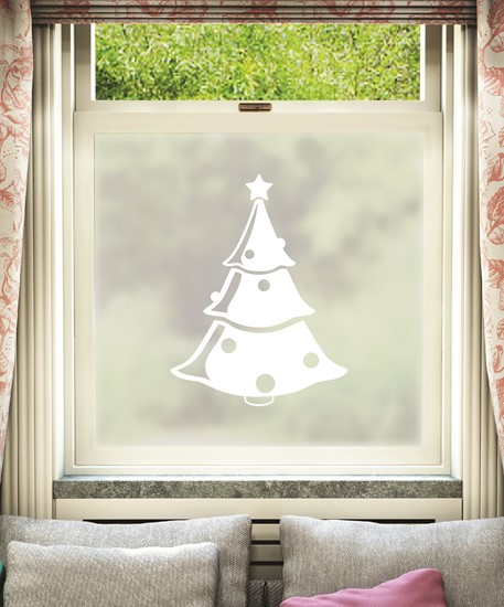Large White Christmas Tree Frosted Window Film Design 003